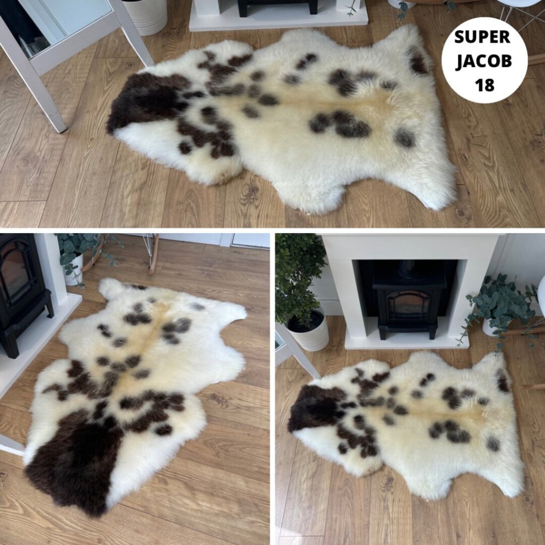 100% British Super Sized Jacob Undyed Rare Breed Sheepskin Rug - Super ...