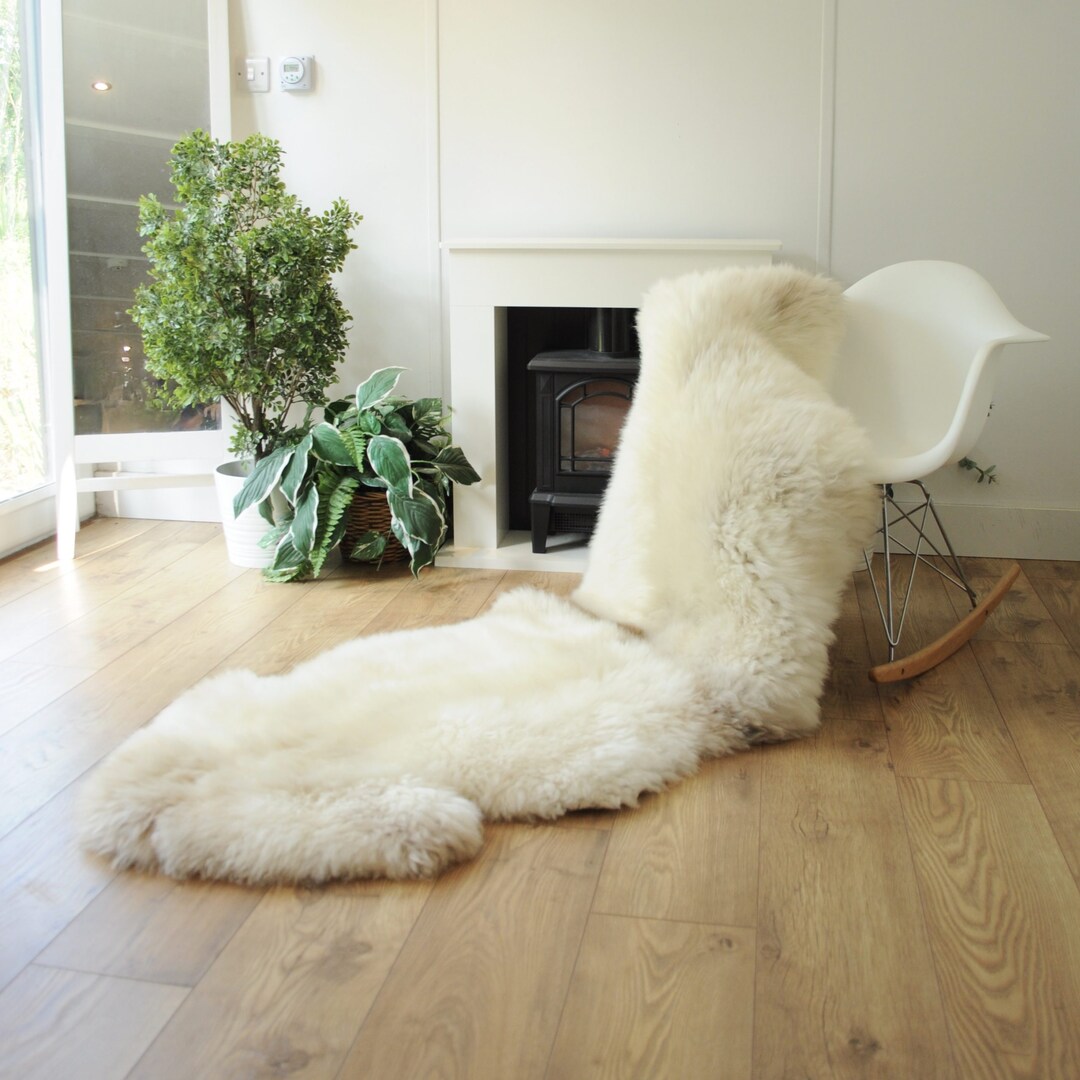 100% British Rare Breed Double Sheepskin Rug in Undyed Natural ...