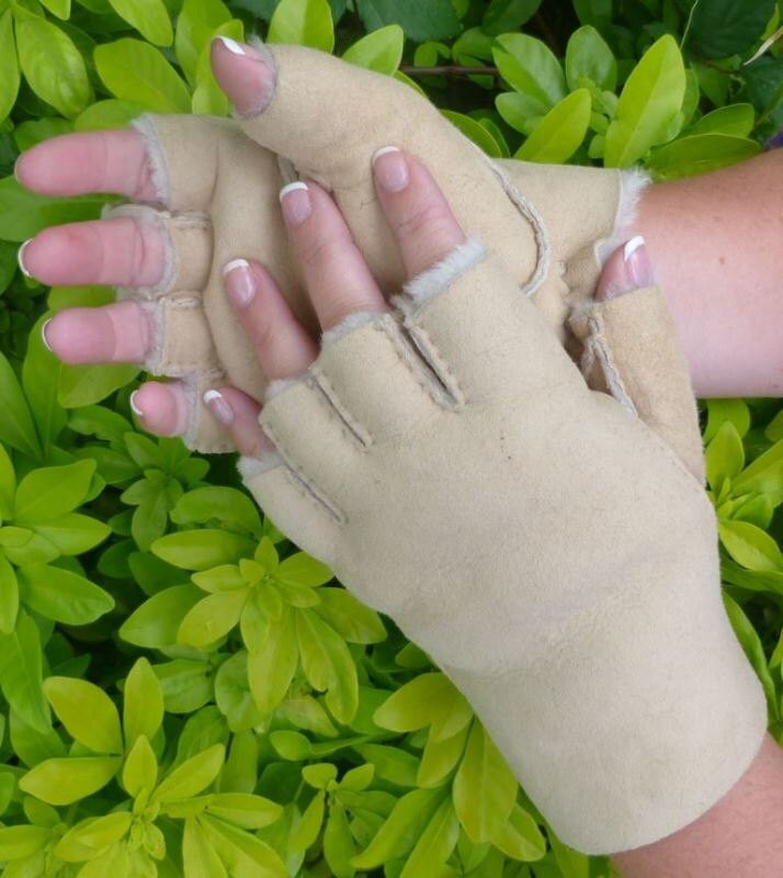 Handmade British Somerset Sheepskin Ladies Fingerless Gloves