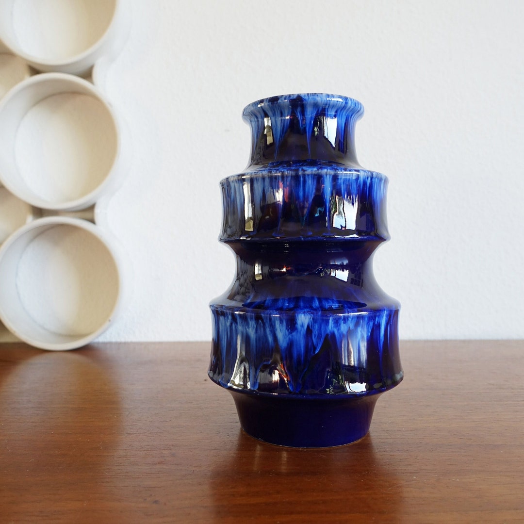 Scheurich Vase Pagoda Blue Running Glaze Ceramic Form 267-20 - Etsy
