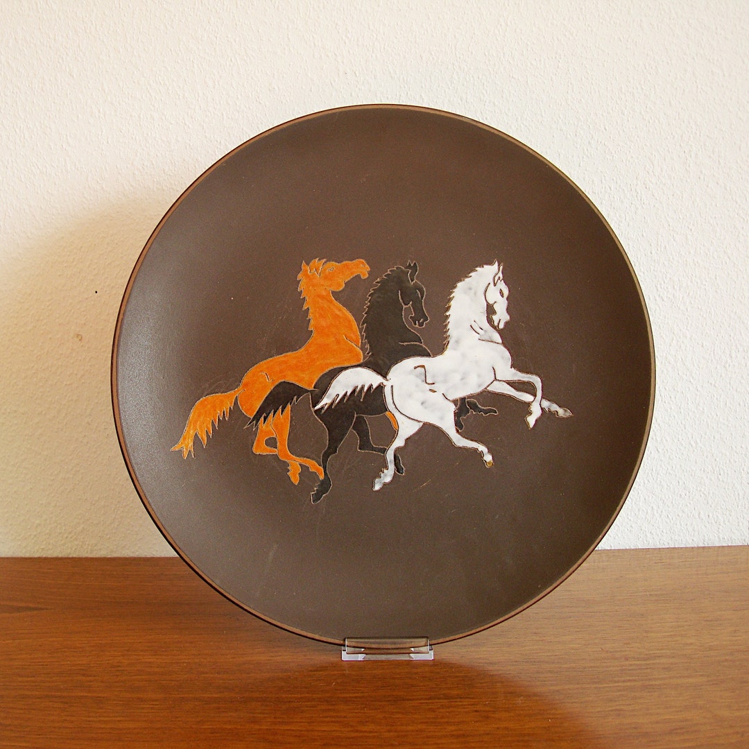 Wall Plate Wall Panel Ruscha Horses Cavallo Black White Brown 50s 60s ...