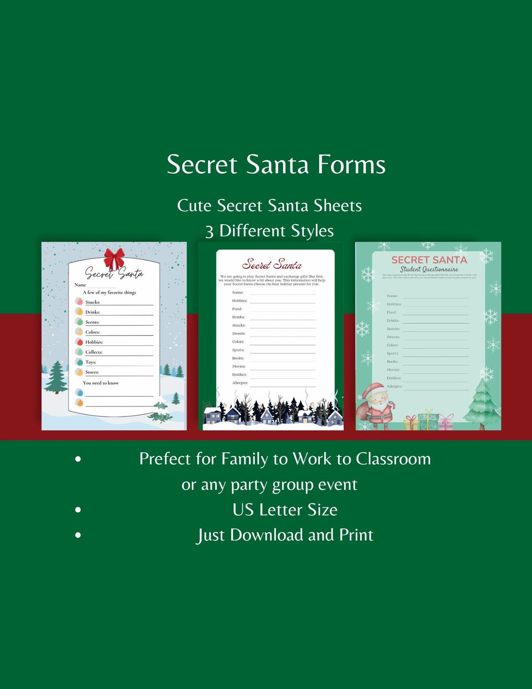 Secret Santa Survey Secret Santa Questionnaire Secret Gift Exchange ...