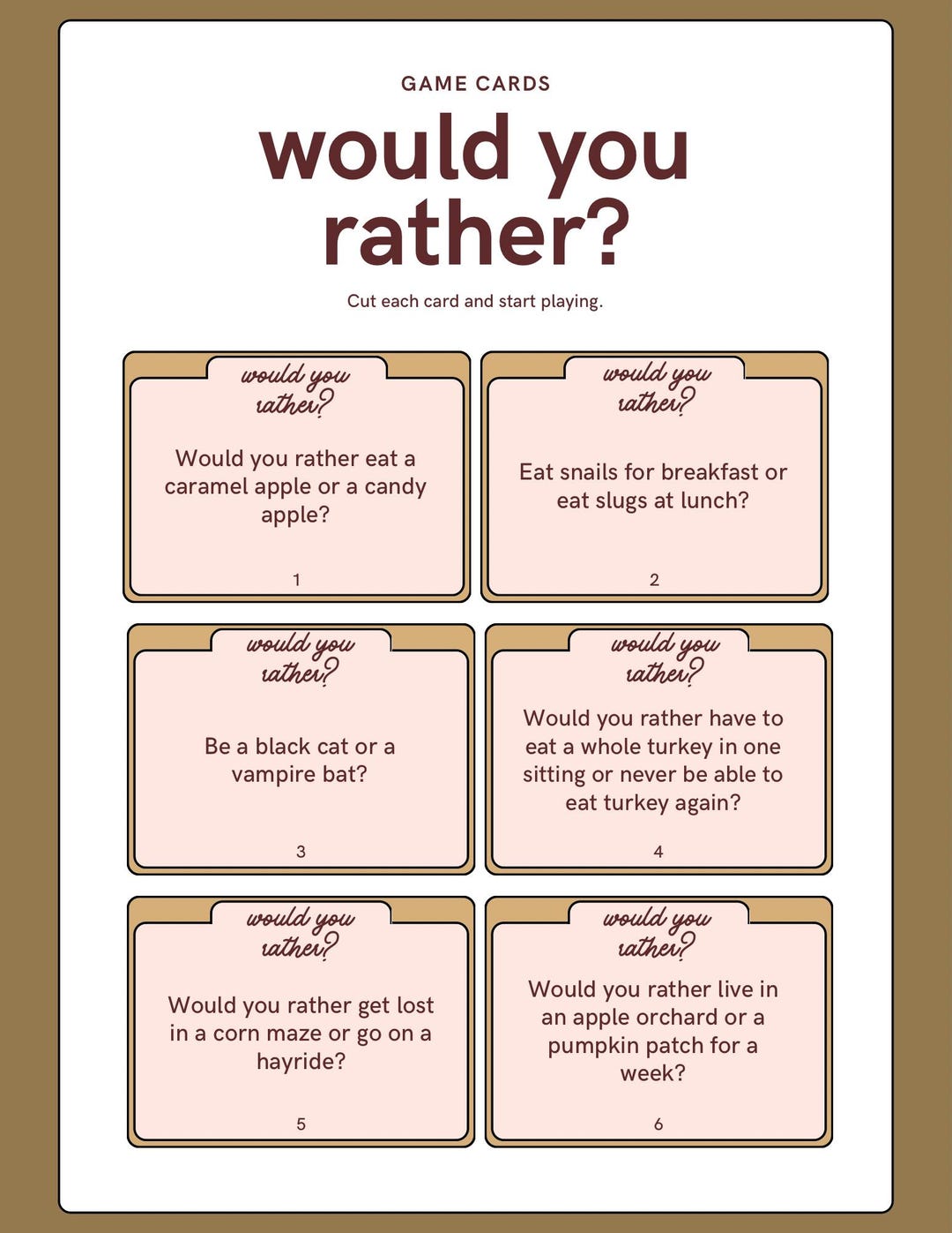 Would You Rather Question Cards – 75 Printable Question Cards for ...