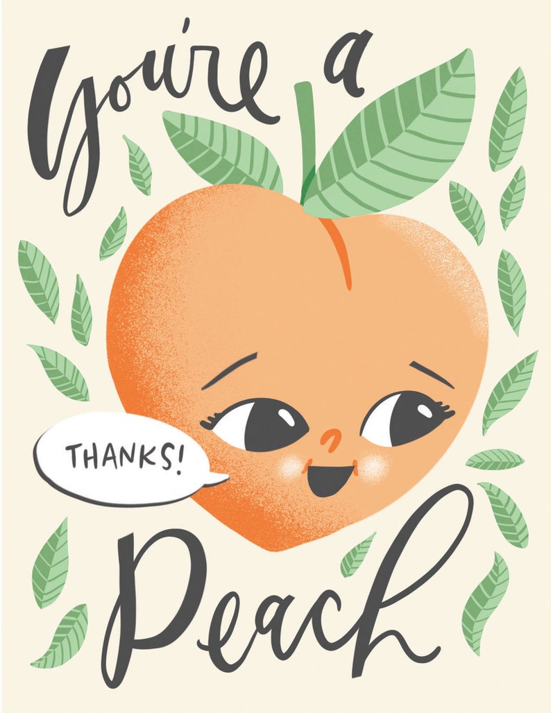 Thanks You're a Peach A2 Greeting Card - Etsy