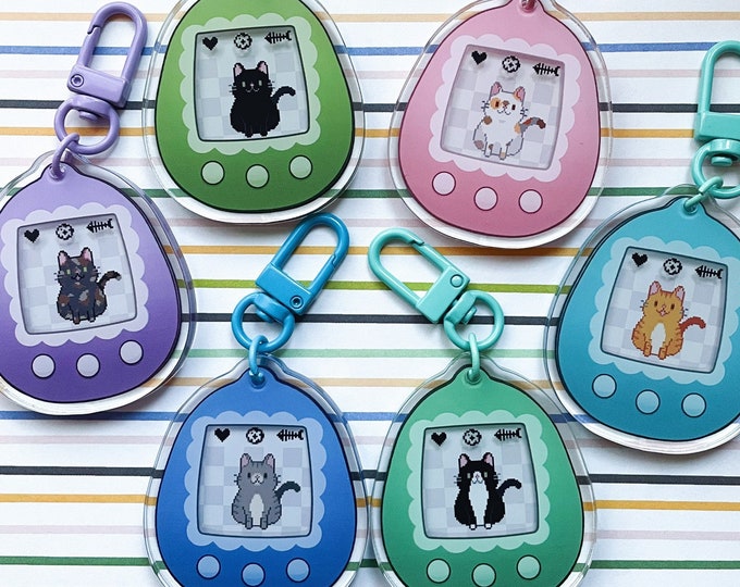 Virtual Pet Pixel Cat Keychains 90s/y2k Inspired Calico Cat, Black Cat ...