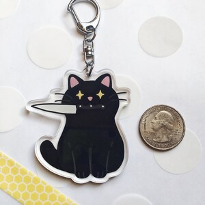 Knife Cat Acrylic Keychain Gifts for Cat Lovers, Black Cat Keychain ...