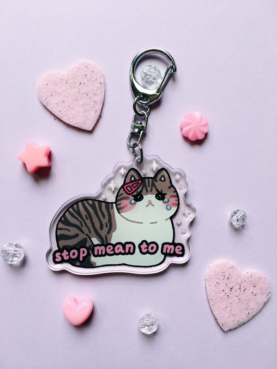 Stop Mean to Me Acrylic Keychain || Crying Cat Meme, Kawaii Cat ...