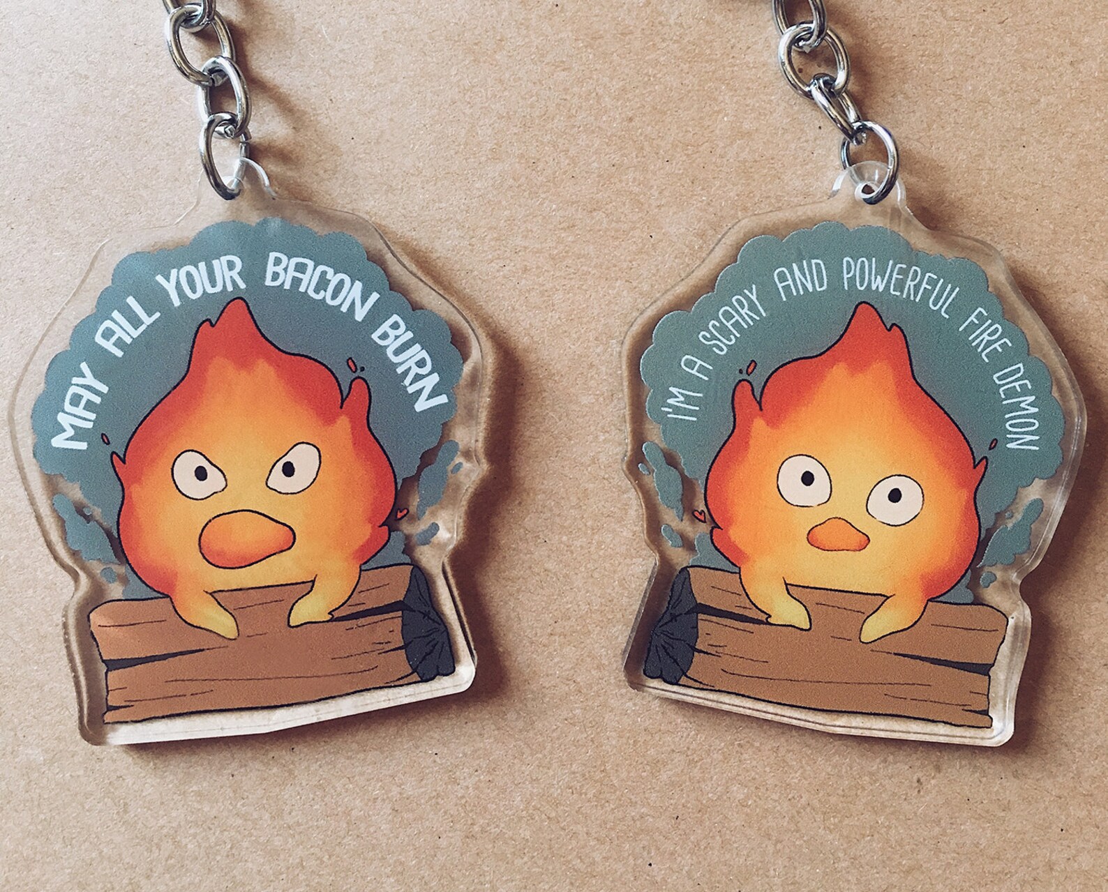 Double-sided Calcifer Keychain | HMC Keychain - Etsy