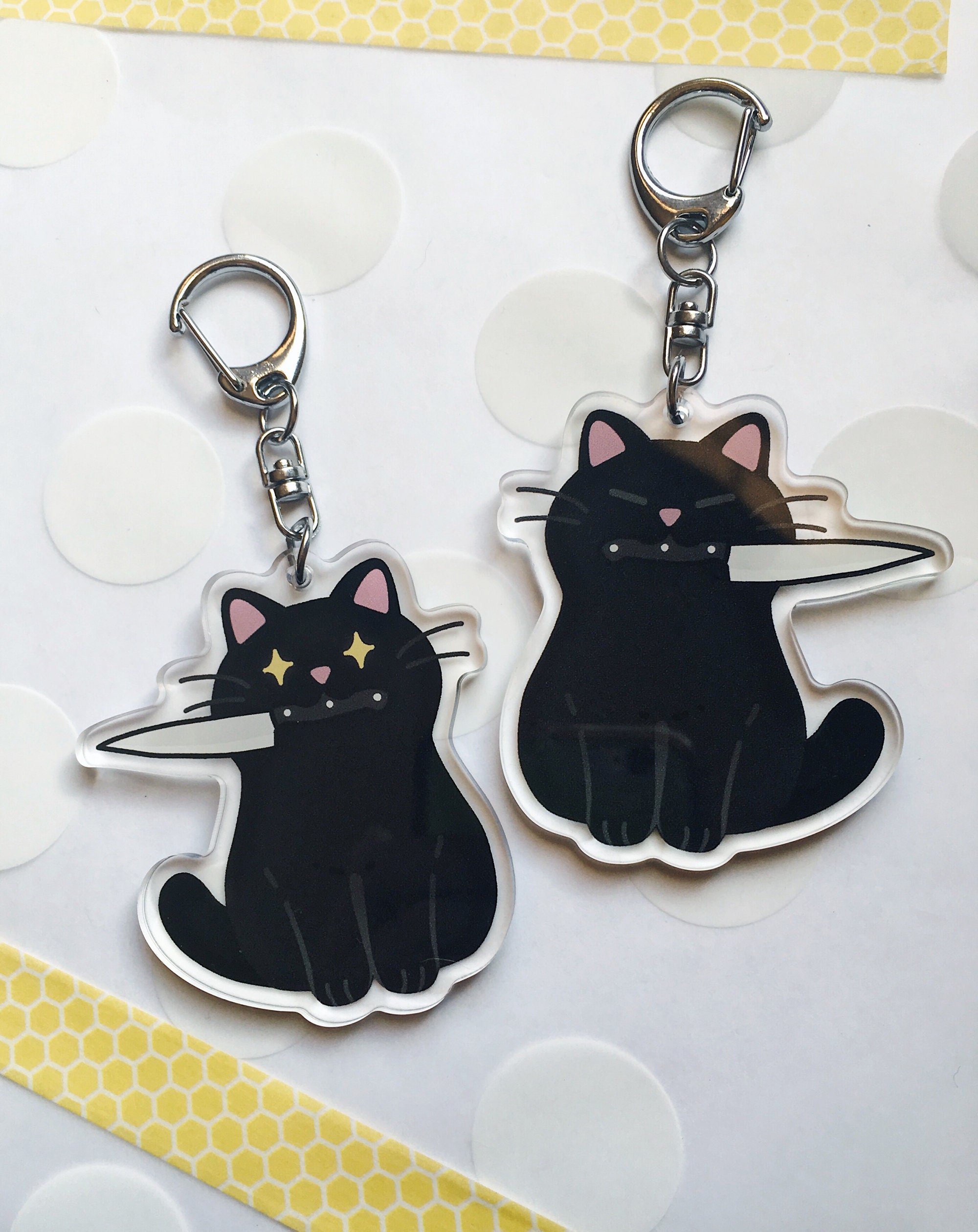 Knife Cat Acrylic Keychain Gifts for cat lovers black cat | Etsy