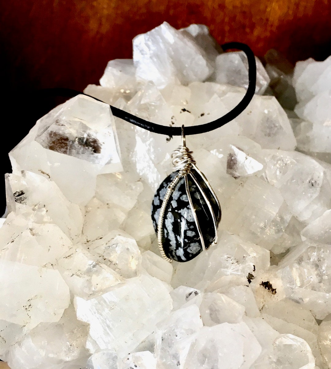Obsidian Necklace Snowflake Obsidian Pendant Stone Necklace - Etsy