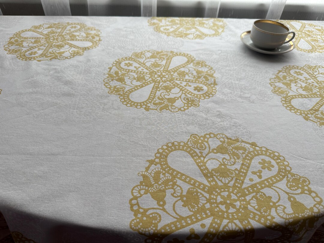 Finlayson tafelkleed vintage abstracte print print witte katoen ...