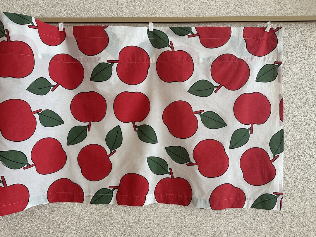 Apple Curtain Panel Red Apples Curtain Valance Fruit Print Cotton ...