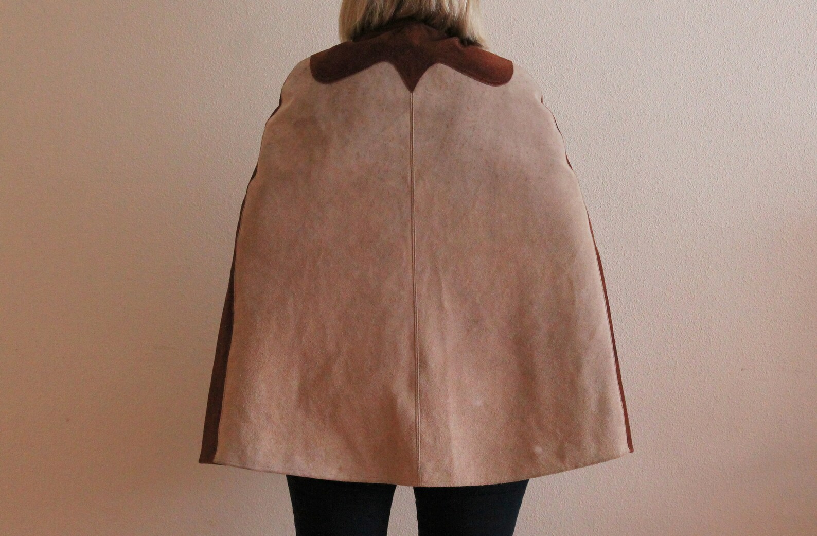 Mexican Cape Folk Wrap Cape Boho Ethnic Poncho Beige Brown Suede Poncho ...