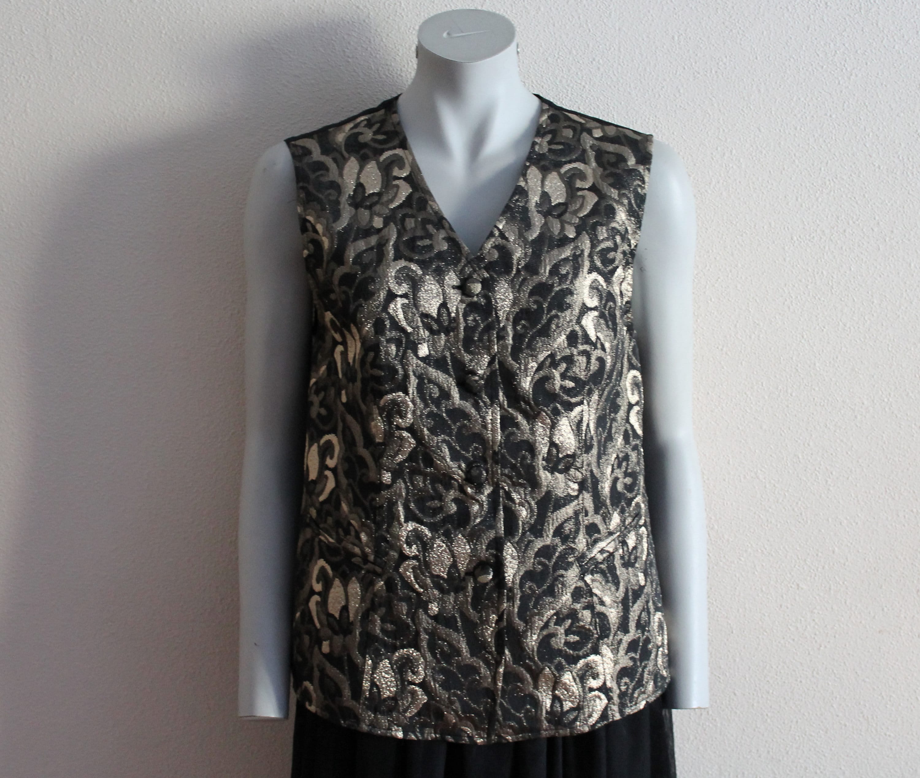 Gold Metallic Vest Brocade Women's Vest Black Gold Brocade Vest Black ...