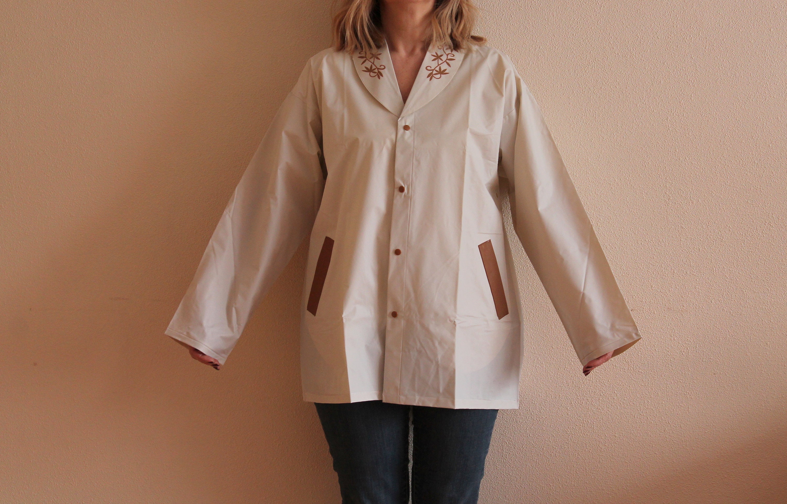 Vintage Rain Coat Vinyl Rain Coat Waterproof Coat Beige | Etsy