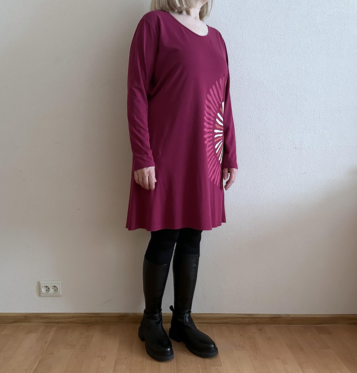 Vintage Nanso Dress Purple Dress Long Sleeve Cotton Blend Tunic Large ...