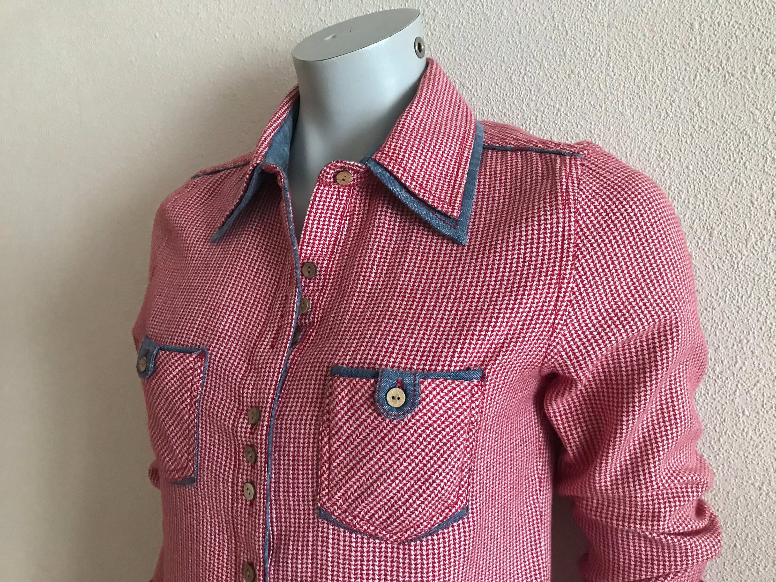 Camicetta Vintage Donna Camicetta Rosso Bianco Camicetta A denti di ...