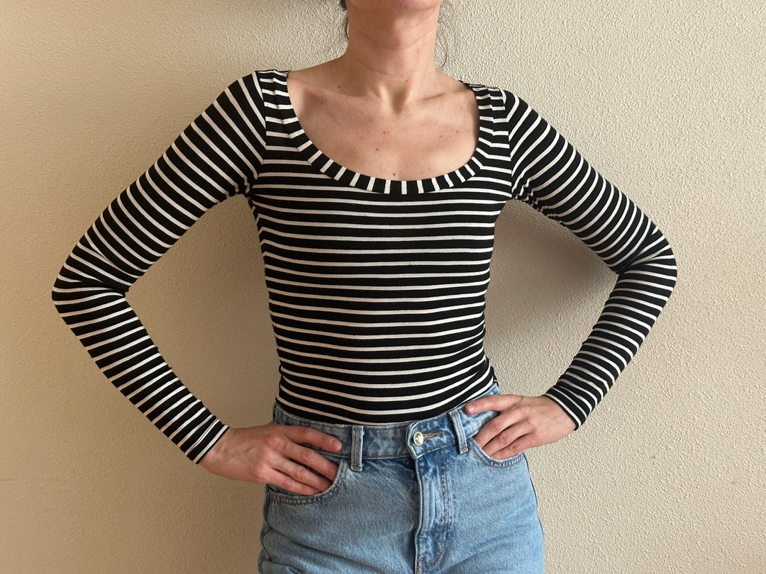Marimekko Striped Top Nautical Shirt Long Sleeves Shirt Black White ...