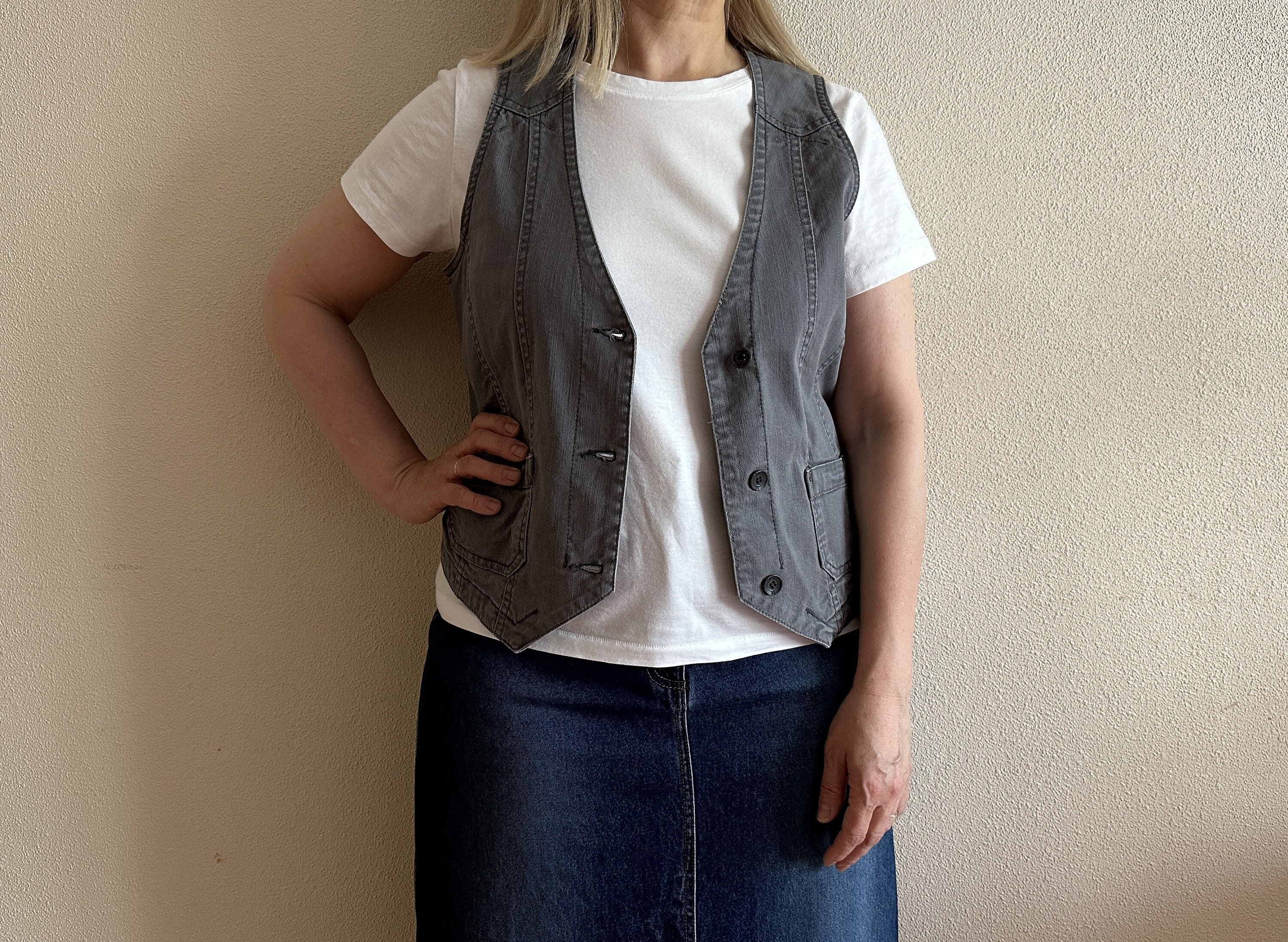 Women's Vest Denim Vest Grey Denim Vest Fitted Gray Cotton Waistcoat ...