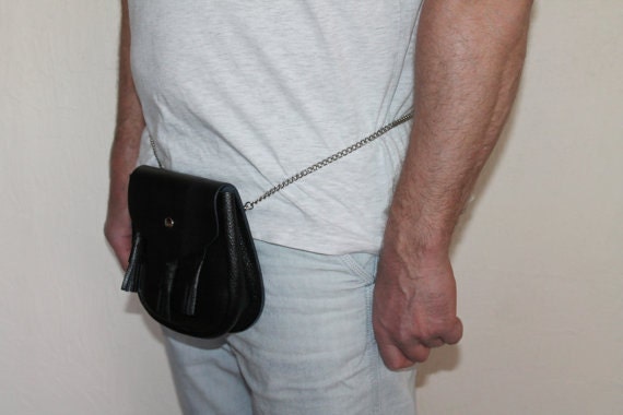 Sporran Black Leather Kilt Bag Scottish Style Bag Kilt Pouch Sporran ...