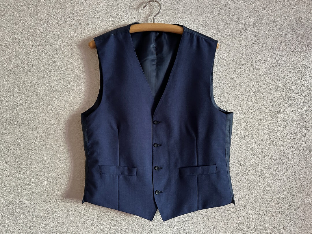 Mens Vest Blue Vest Navy Blue Wool Mens Vest Gentlemen's Waistcoat Men ...