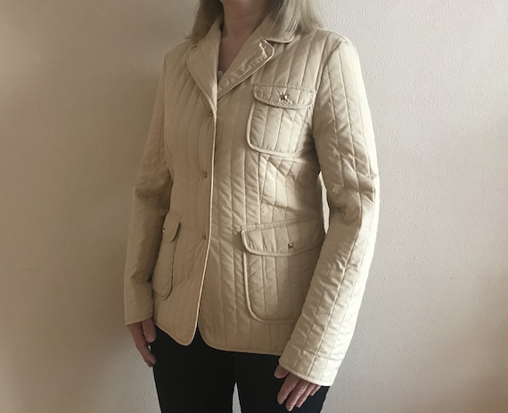 Beige Quilted Jacket Fitted Blazer Womens Outerwear P… - Gem