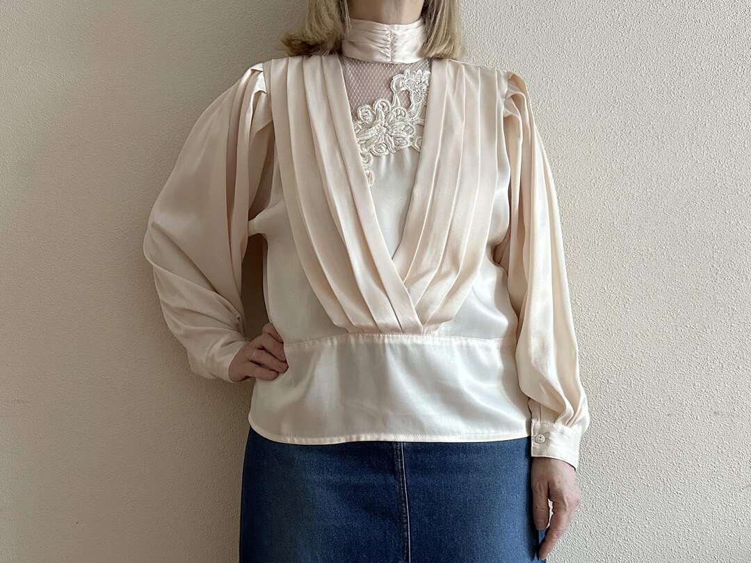 Vintage 80s' Julie Tess Paris Blouse Ivory Women Blouse Long Sleeve ...
