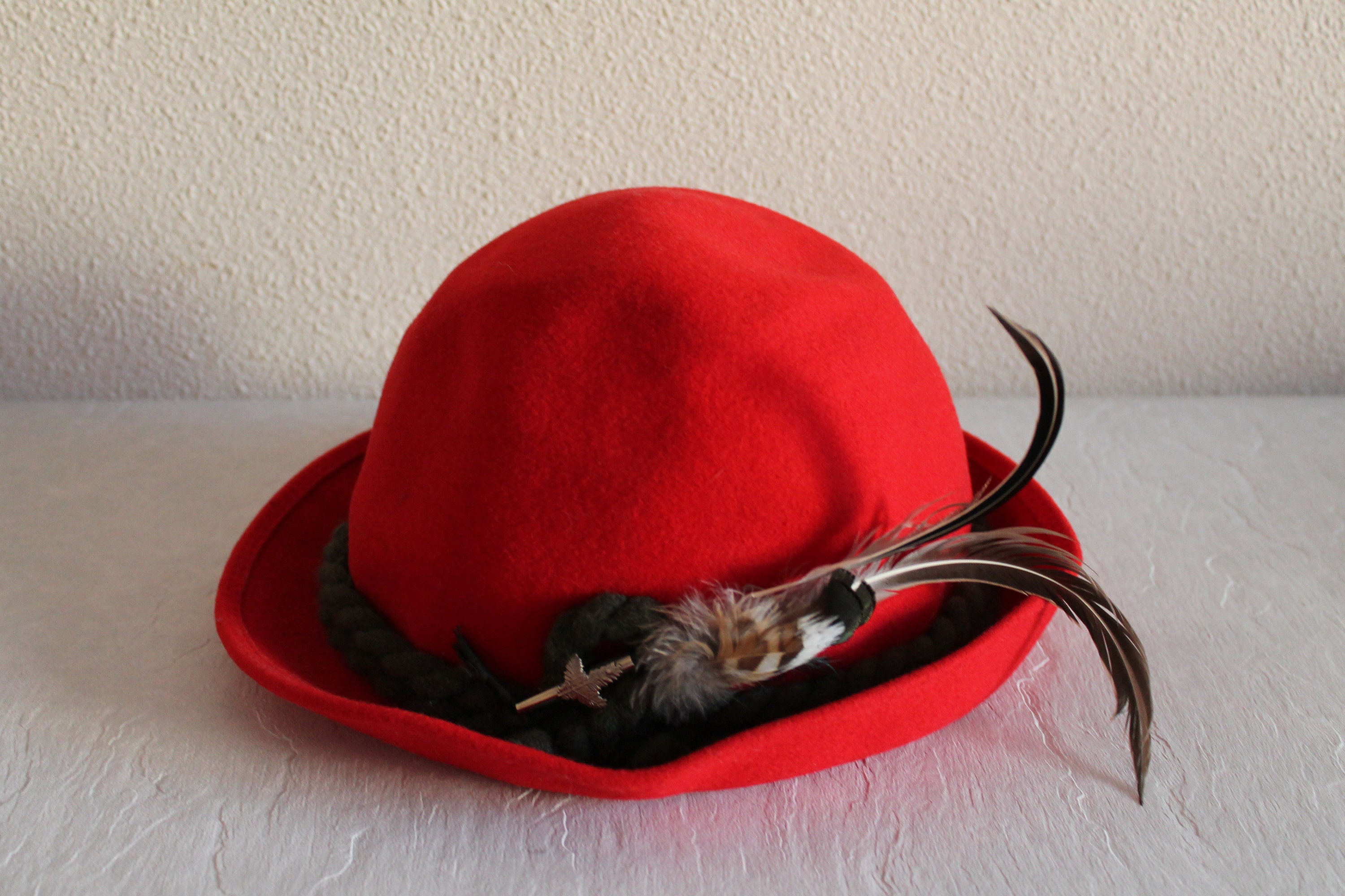 Red Hat Red Dirndl Hat Trachten Hat Fedora Loden Hat Tyrolean Hunting ...