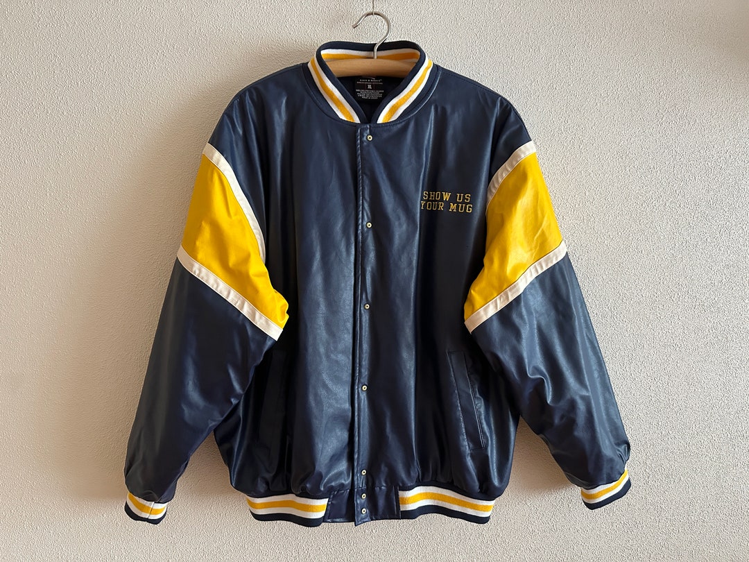 Steve & Barry's Varsity Jacket Blue Yellow Bomber Jacket Gentlemen's ...