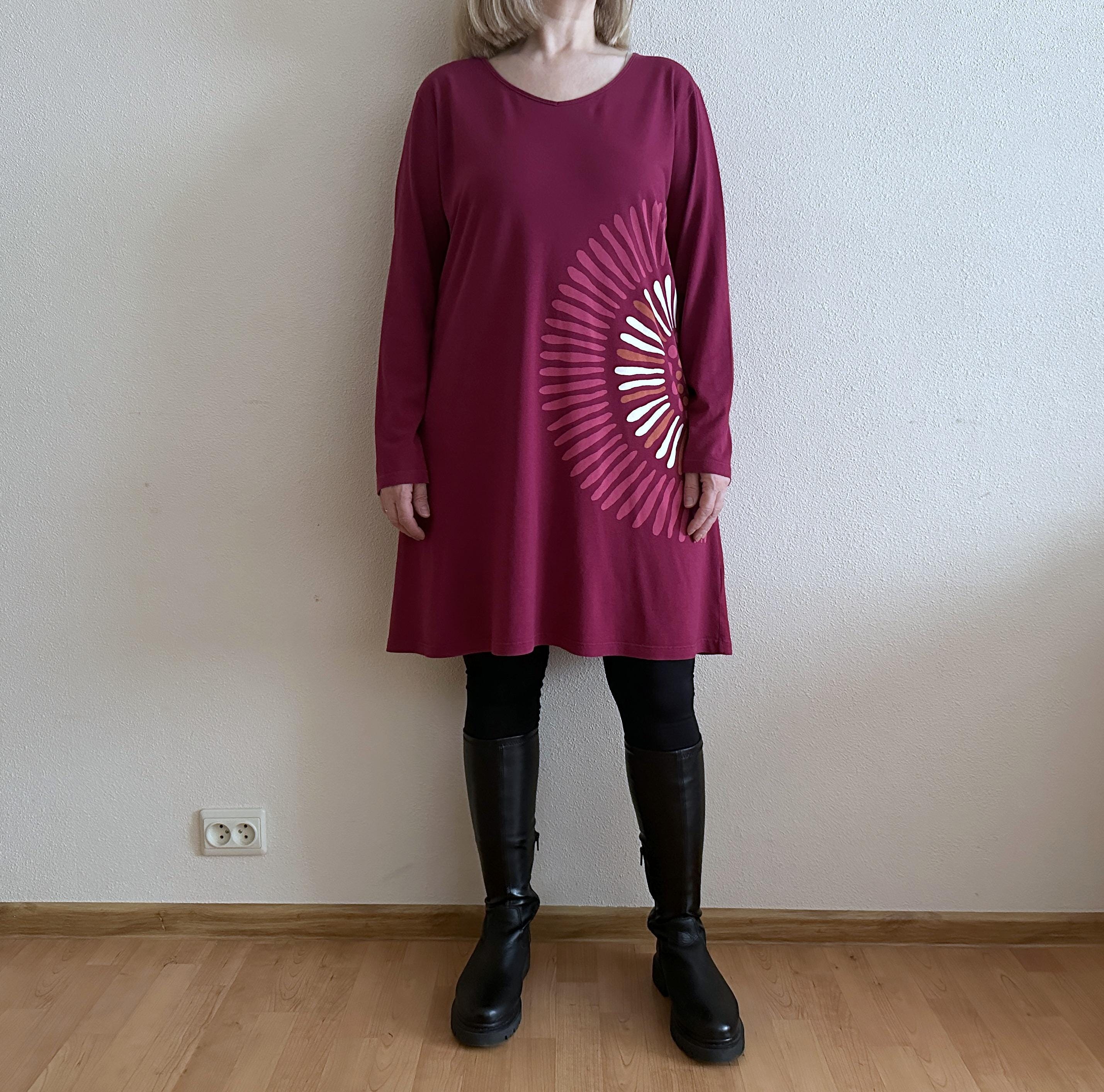 Vintage Nanso Dress Purple Dress Long Sleeve Cotton Blend Tunic Large ...