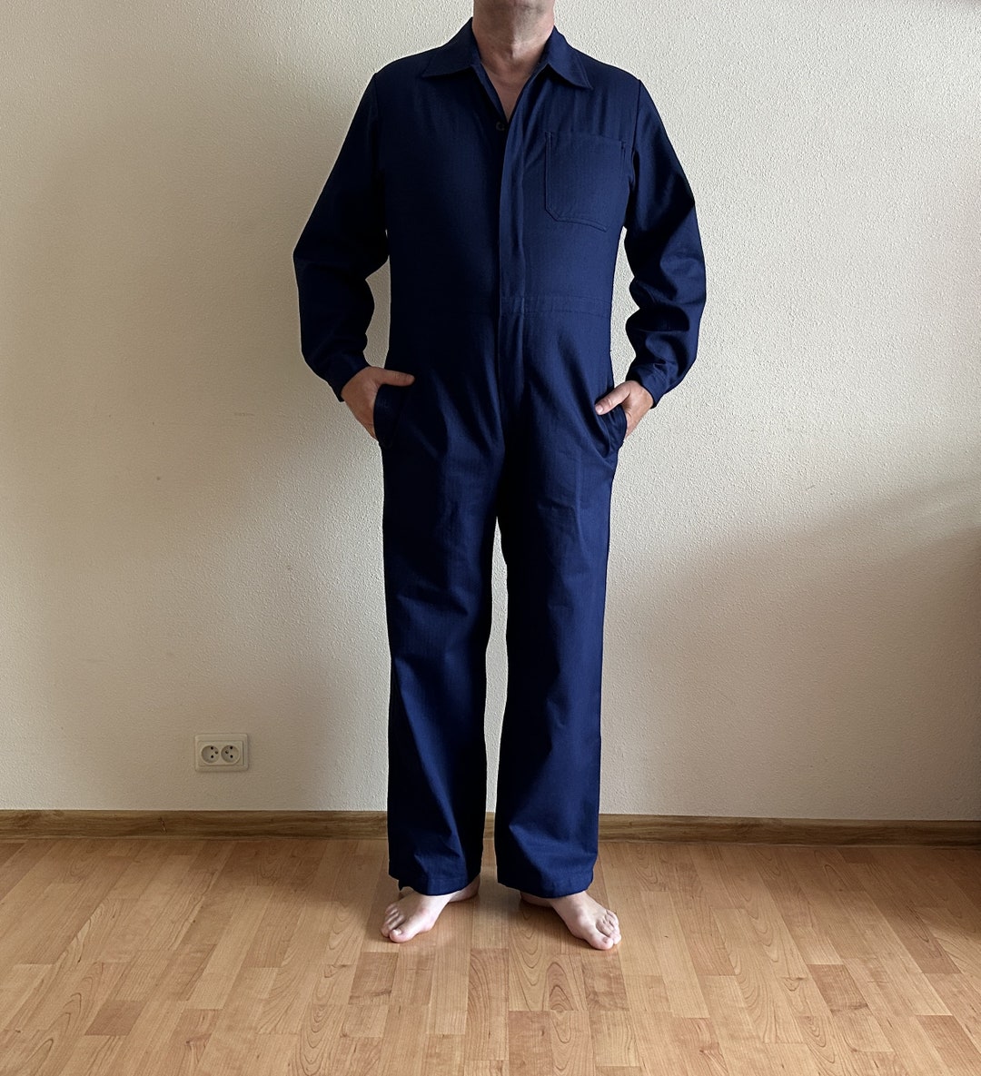 Retro Overalls Men's Jumpsuit Work Overall Vintage Blue Cotton Jumpsuit ...
