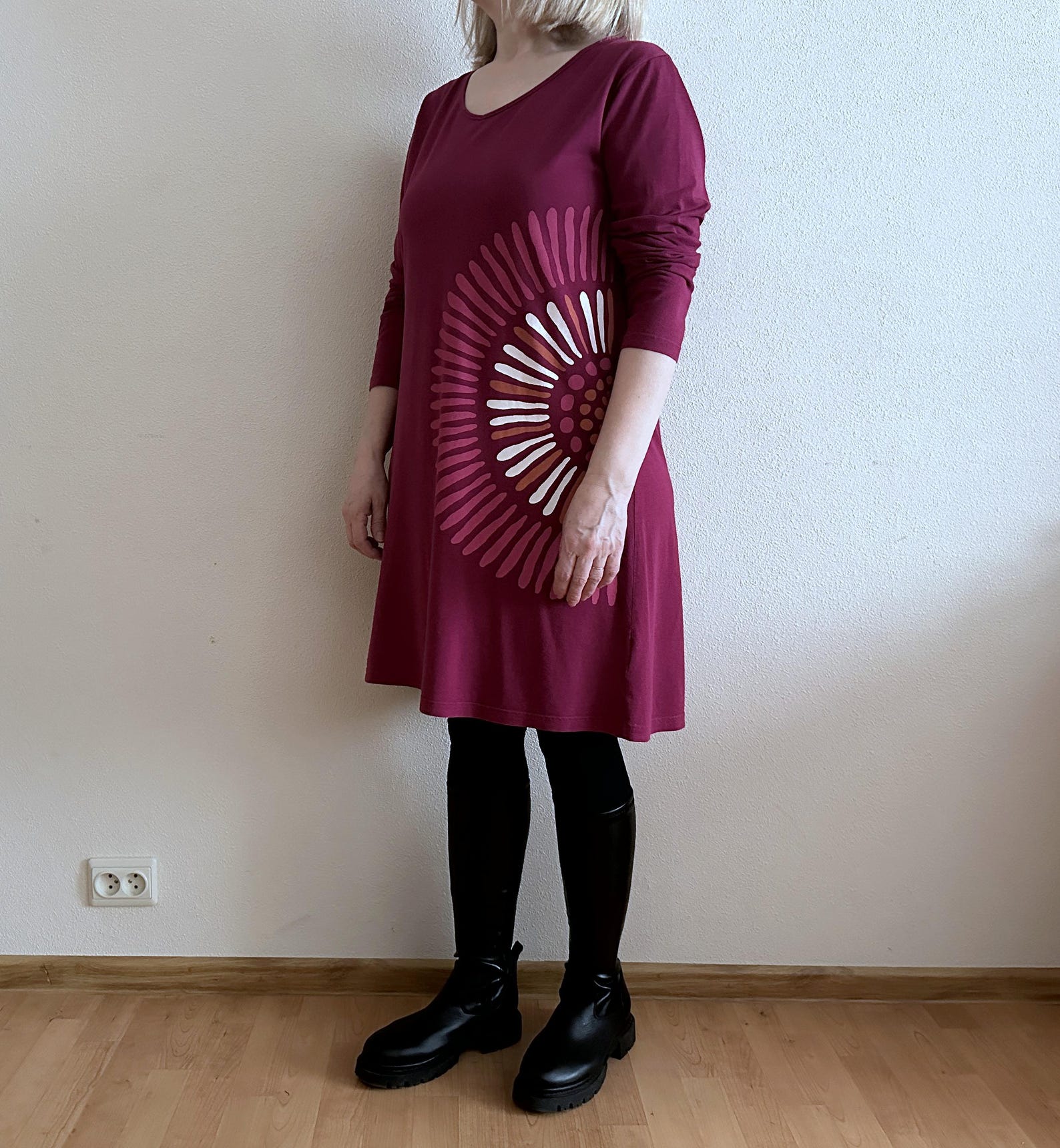 Vintage Nanso Dress Purple Dress Long Sleeve Cotton Blend Tunic Large ...