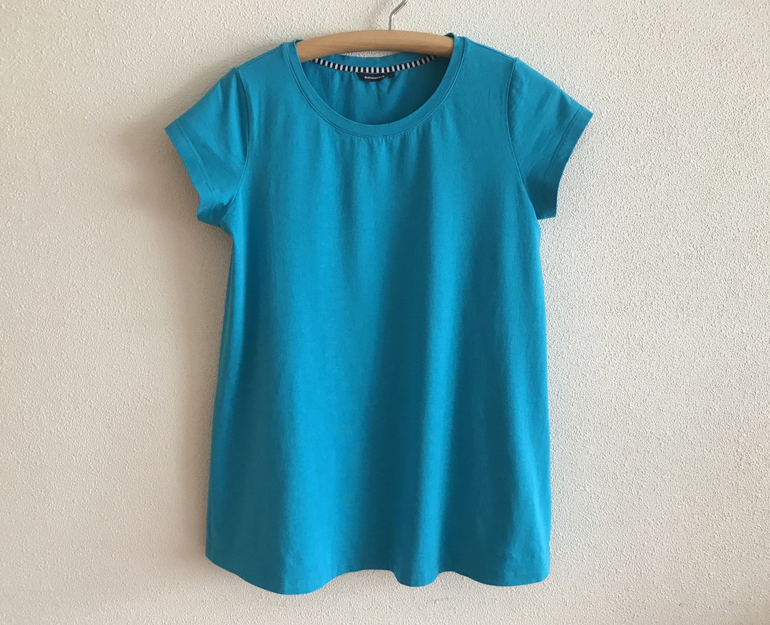 MARIMEKKO Tunic Turquoise Blue Top Short Sleeves Women's Top Blue ...