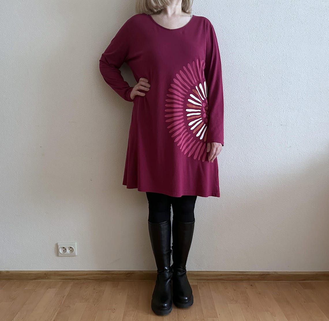Vintage Nanso Dress Purple Dress Long Sleeve Cotton Blend Tunic Large ...
