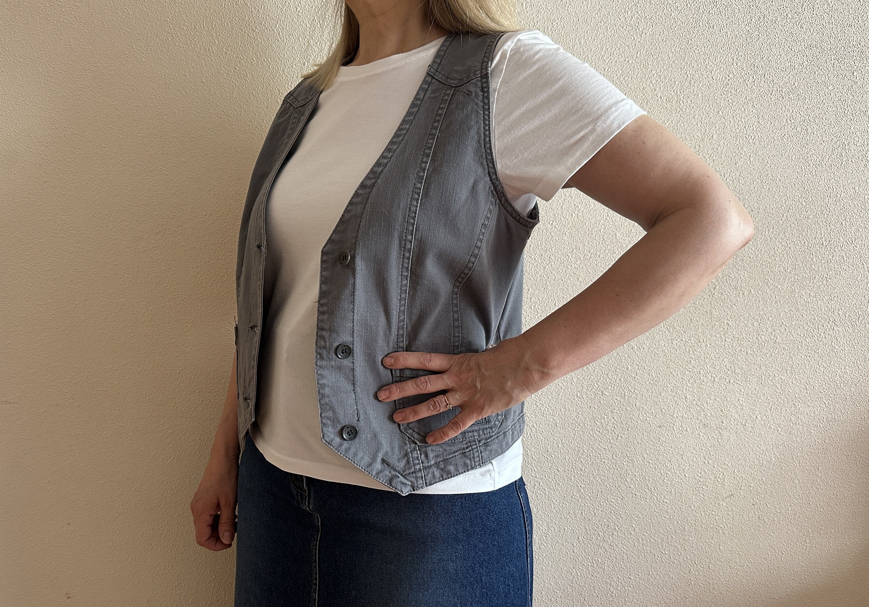 Women's Vest Denim Vest Grey Denim Vest Fitted Gray Cotton Waistcoat ...