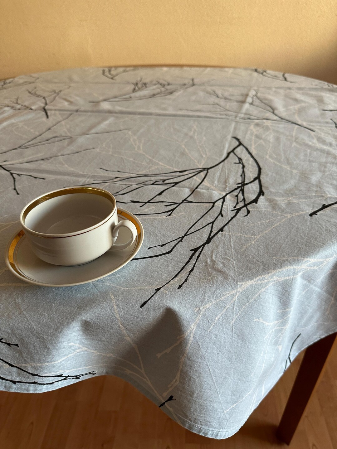Vintage Finlayson Tablecloth Abstract Print Blue Cotton Table Runner ...