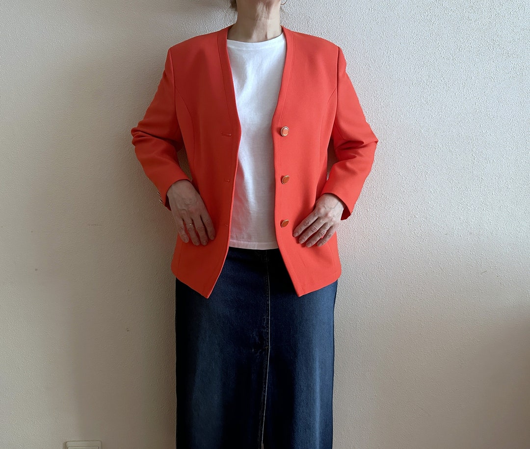 Women's Jacket Red Jacket Coral Red Vintage Blazer Ladies Jacket Women ...