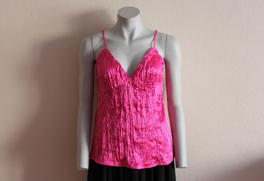 Pink Top Fucsia Pink Women Top Spaghetti Straps Sequin Top Romantic ...