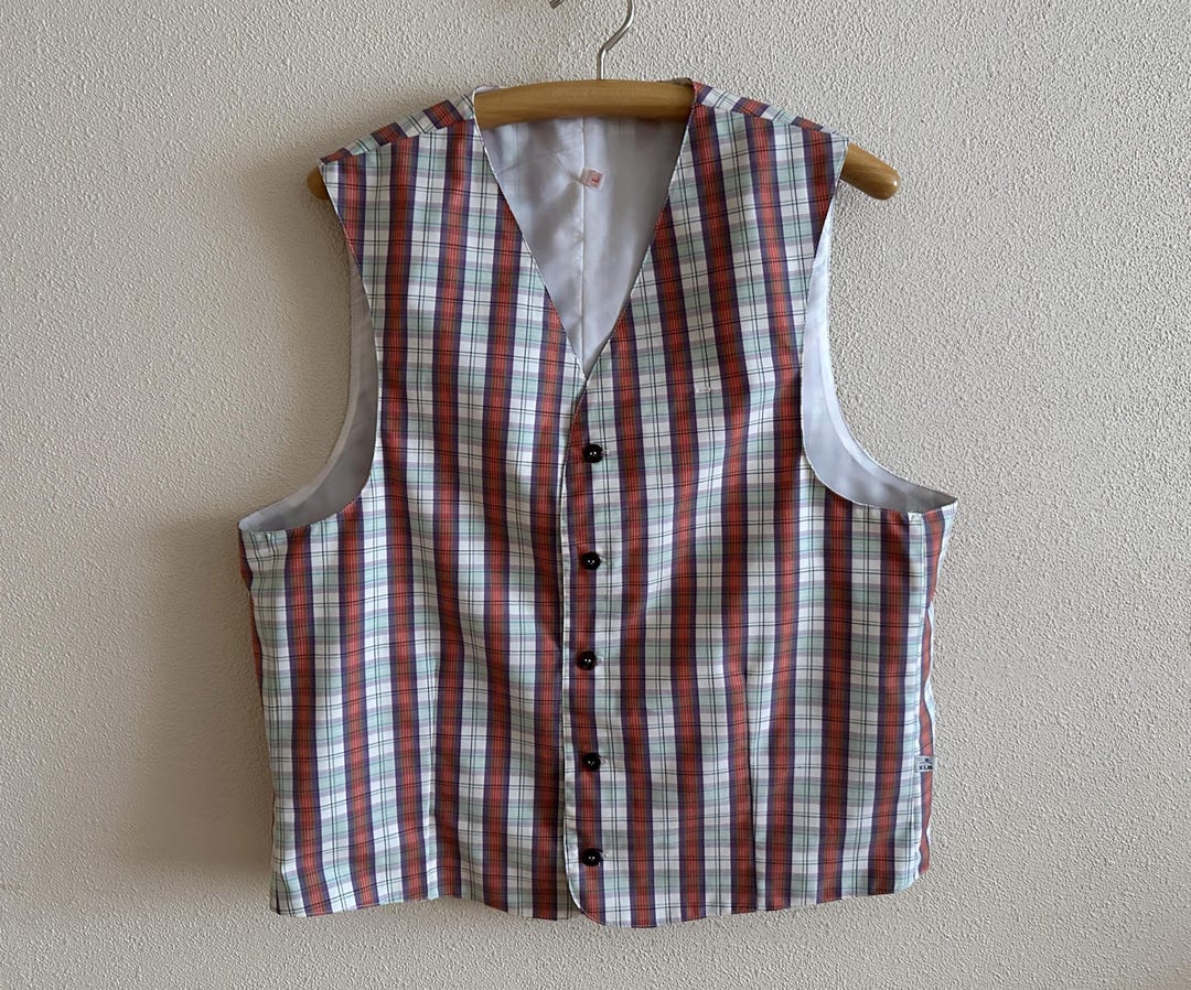 Vintage KLM Checkered Vest Red Green White Plaid Waistcoat Retro ...