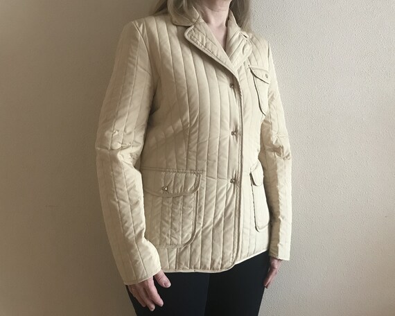Beige Quilted Jacket Fitted Blazer Womens Outerwear P… - Gem
