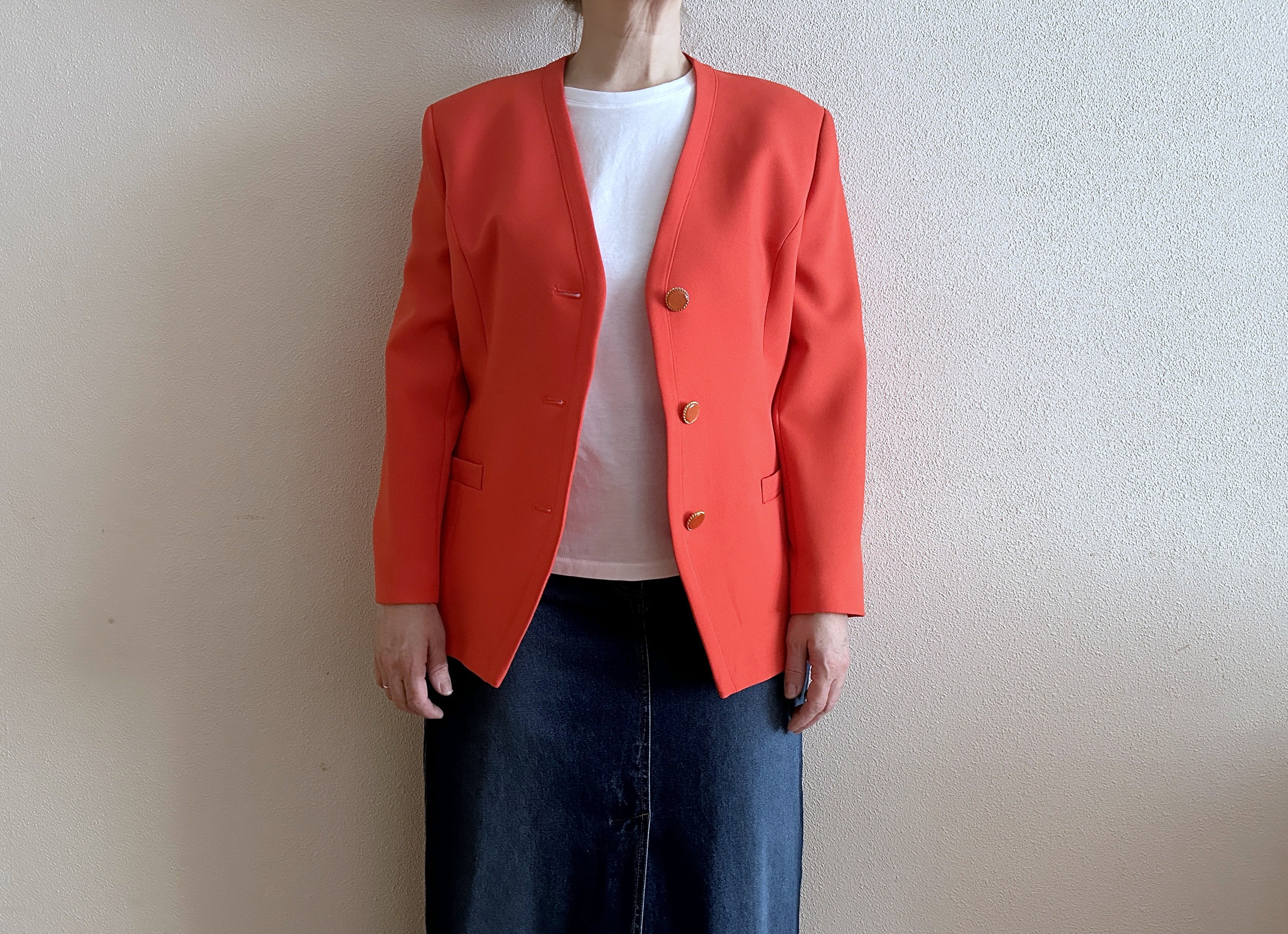 Women's Jacket Red Jacket Coral Red Vintage Blazer Ladies Jacket Women ...