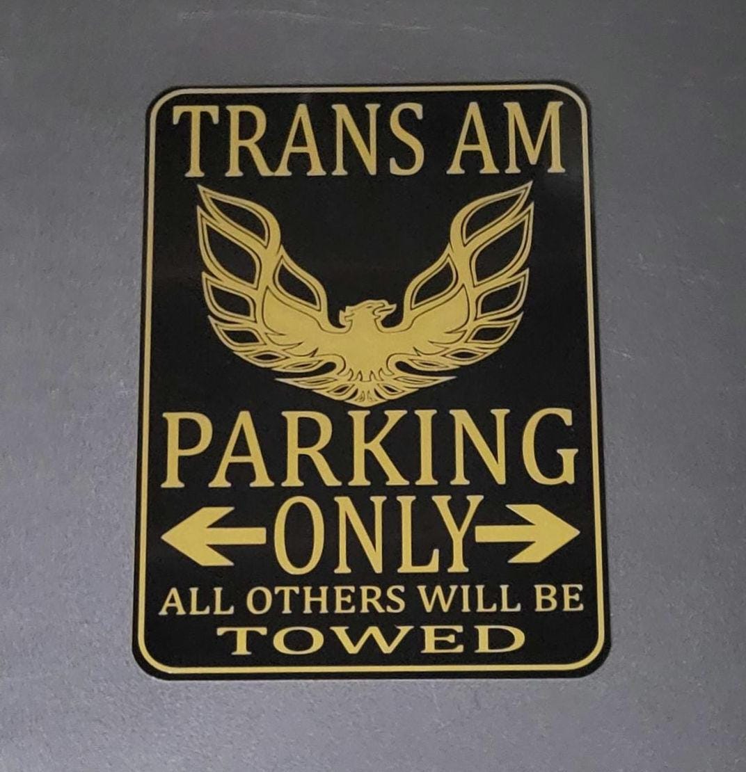 Pontiac Trans Am Parking Only Sign Gold on Gloss Black Sign - Etsy