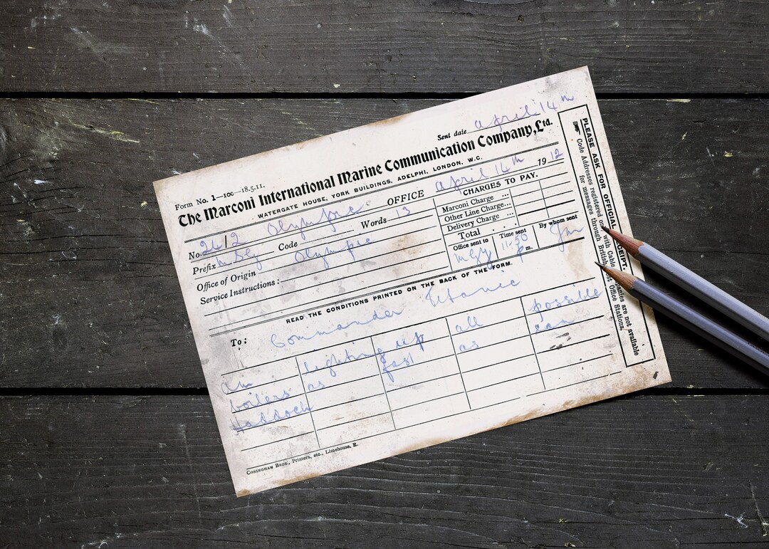 RMS Titanic Wireless Distress Telegram - Olympic to Titanic - Artifact ...