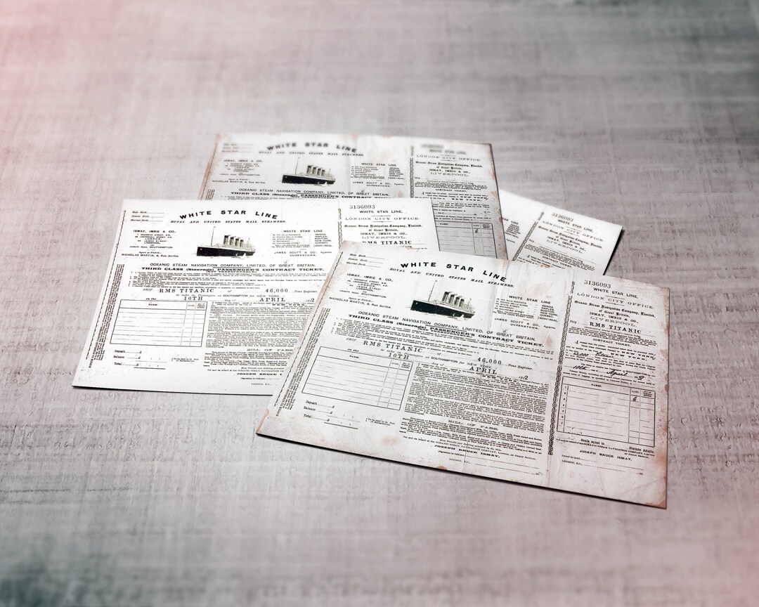 Titanic 3rd Class Ticket - Maiden Voyage (set of 4) DIGITAL DOWNLOAD - Etsy
