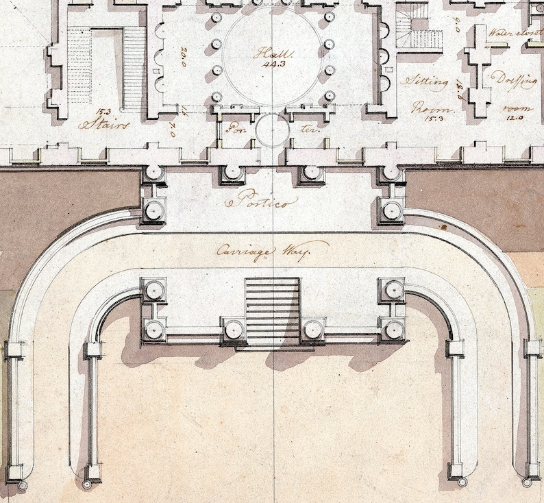 1803 White House Architectural Drawing - Benjamin Latrobe Architectural ...