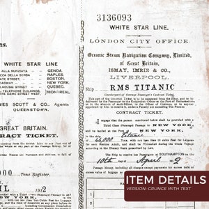 Titanic 3rd Class Ticket - Maiden Voyage (set of 4) DIGITAL DOWNLOAD - Etsy