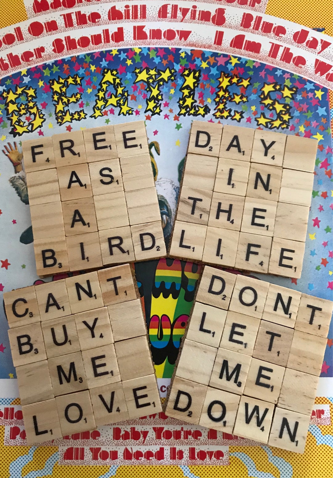 Beatles Songs Scrabble Coaster Set - Etsy