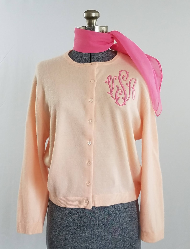 Vintage 1950s Cardigan 50s Monogram Sweater With Matching Hot Pink ...