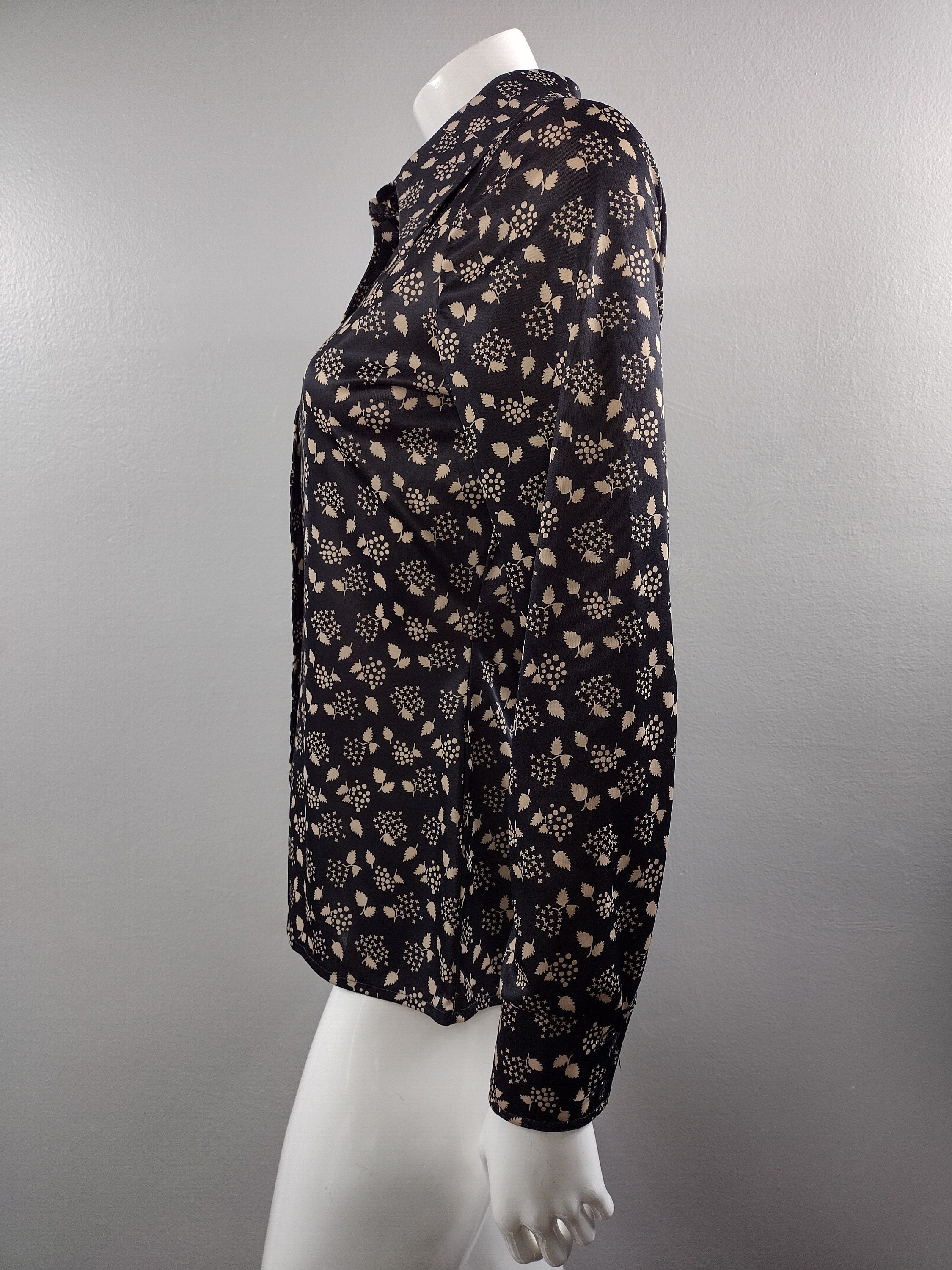 Vintage Huk-a-poo Disco Shirt 1970's Polyester Shirt Grape Print Black ...