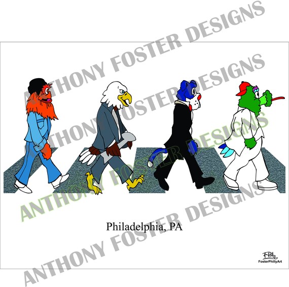 Philadelphia sport art Philadelphia MASCOTS BEATLES | Etsy